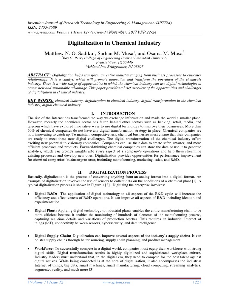 Digitalization in Chemical Industry | PDF | Innovation | Internet Of Things