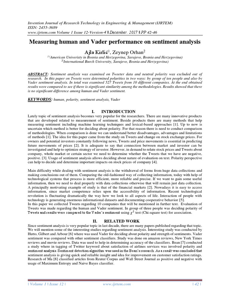 Measuring Human and Vader Performance On Sentiment Analysis | PDF | P ...
