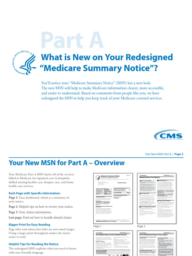 Sample Part A Medicare Summary Notice | PDF | Medicare (United States ...