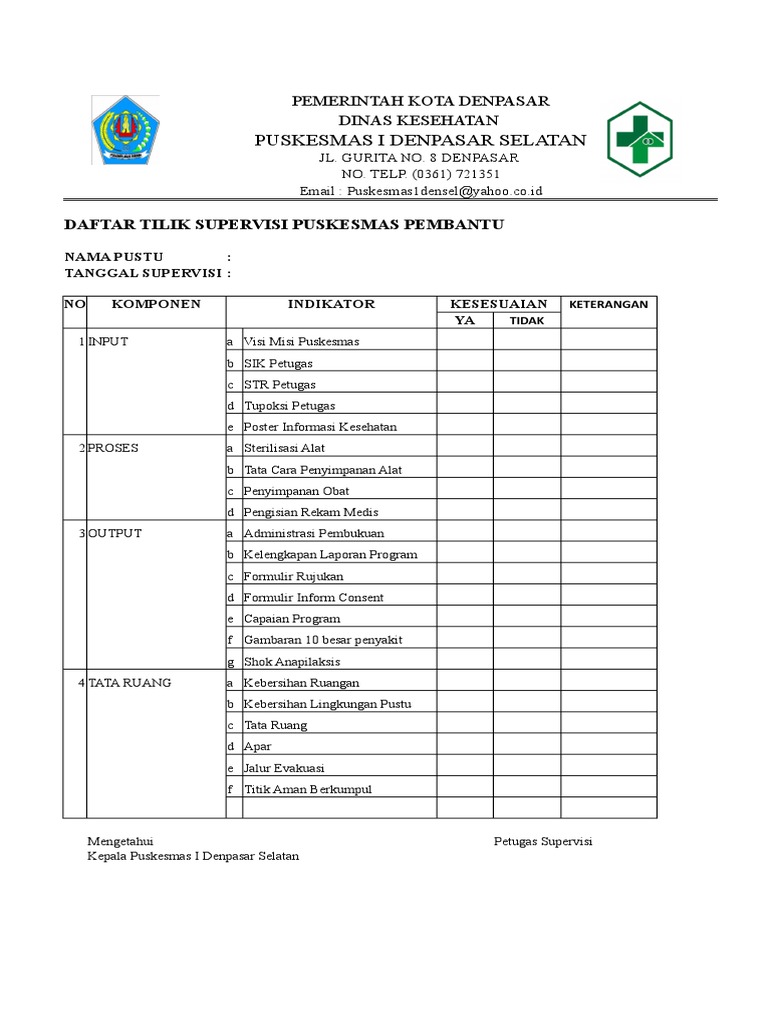 Daftar Tilik Supervisi Puskesmas | PDF