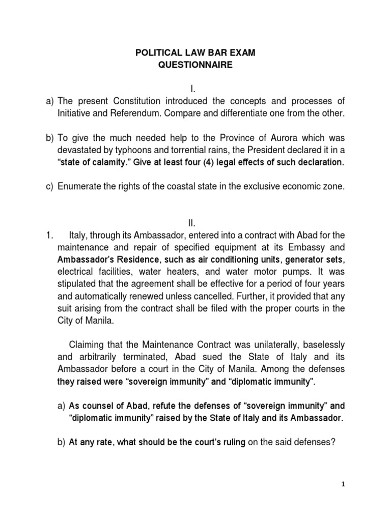 2025 Political Law Bar Exam Questions | PDF | Lawsuit | Criminal Law
