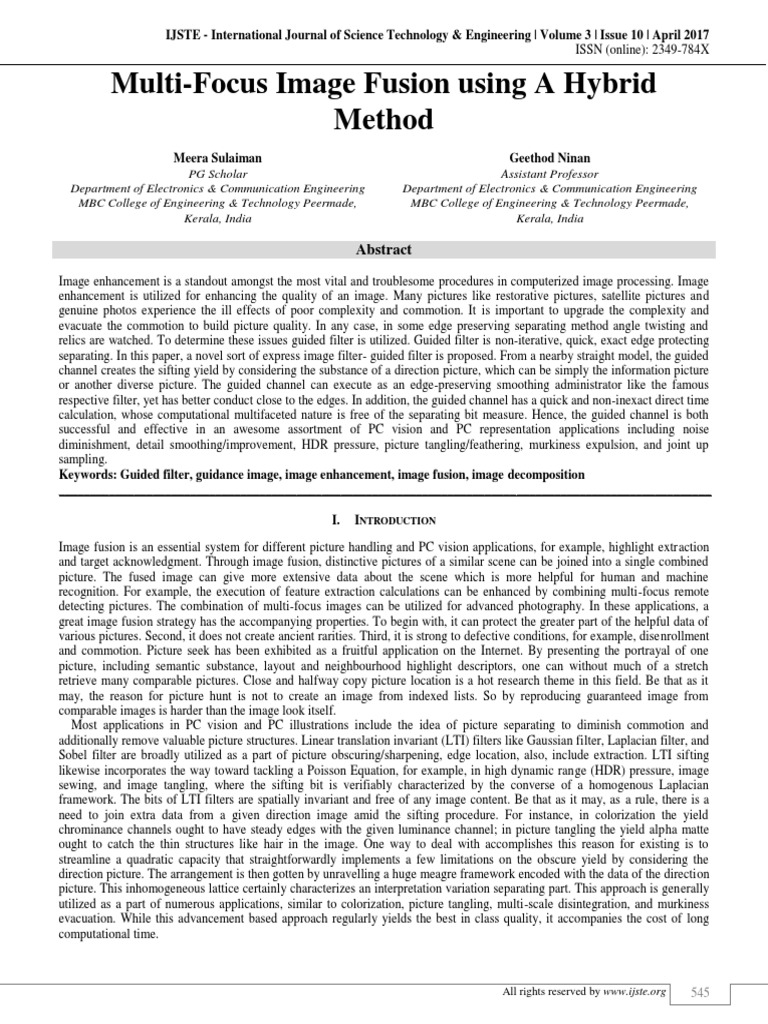 Multi-Focus Image Fusion Using A Hybrid Method | PDF | Computer Vision | High Dynamic Range Imaging