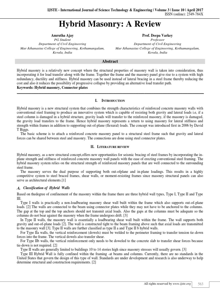 Hybrid Masonry: A Review | PDF | Masonry | Structural Steel