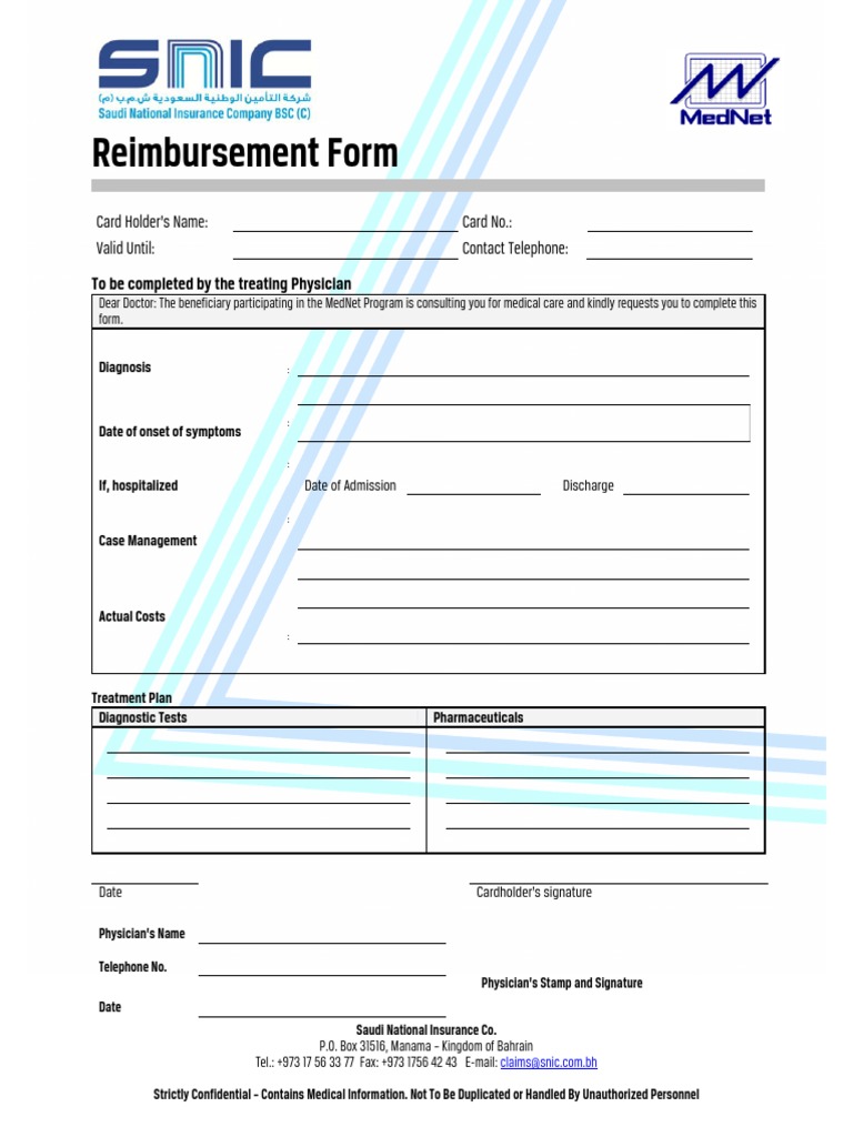 Reimbursement Form: To Be Completed by The Treating Physician | PDF ...