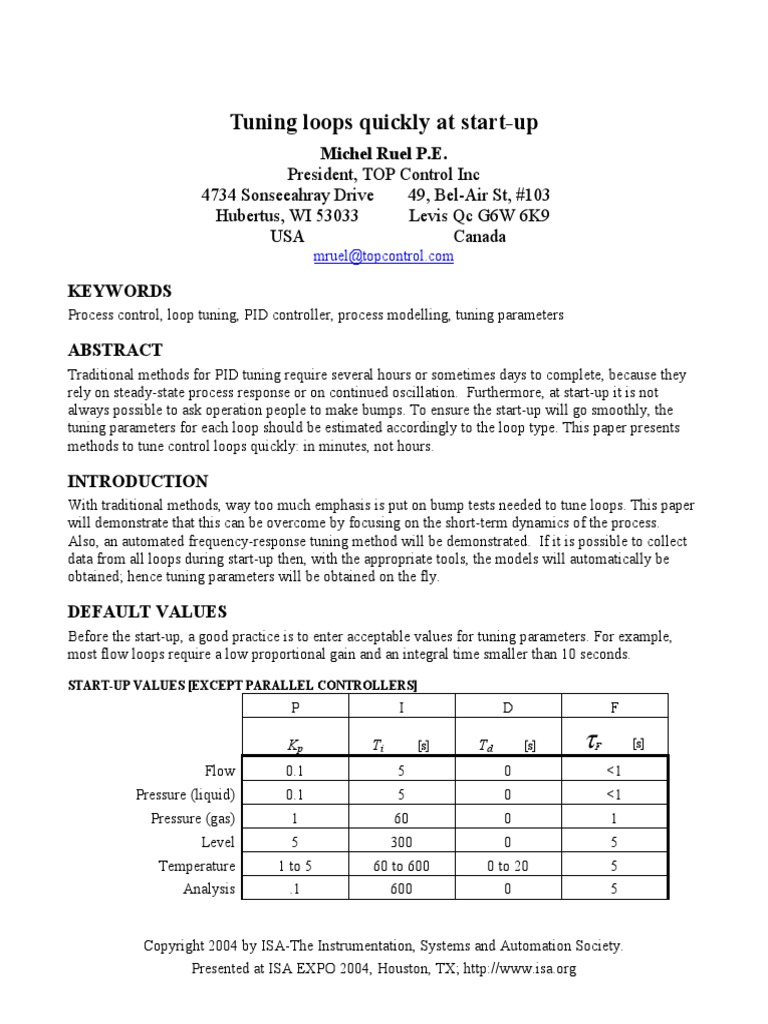 Tuning Loops Quickly at Start-Up | PDF | Control Theory | Instrumentation