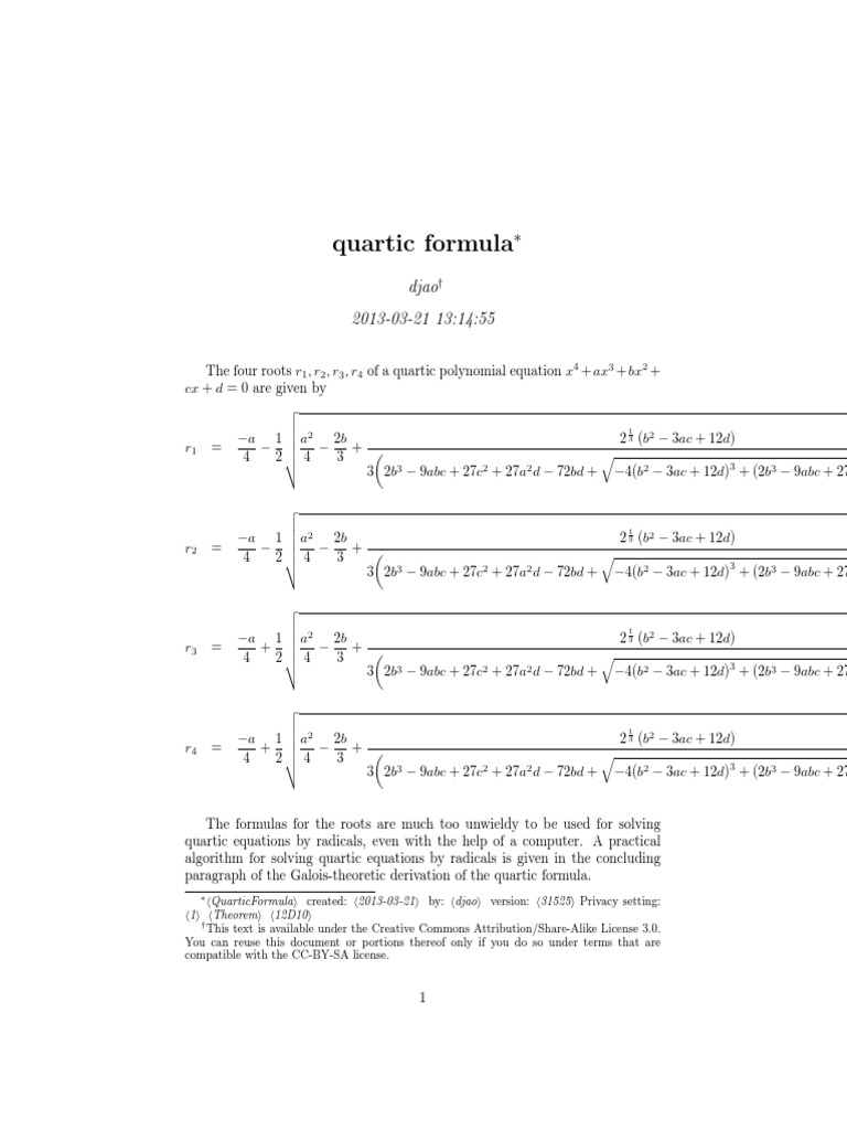Quartic Formula | PDF | Algebra | Analysis