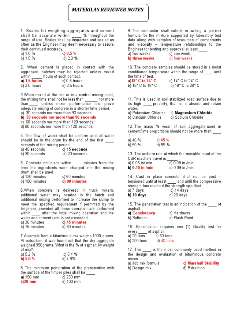 Materials Engineer Test Reviewer | Download Free PDF | Asphalt | Concrete