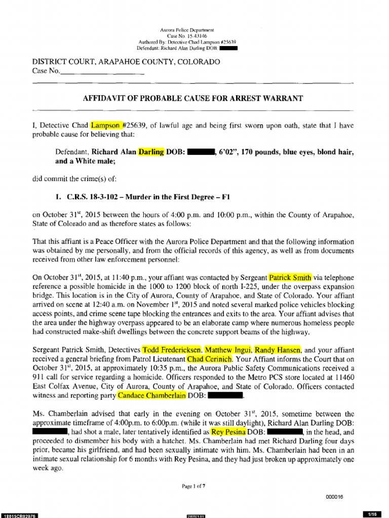Richard Darling Affidavit | PDF | Affidavit | Arrest Warrant