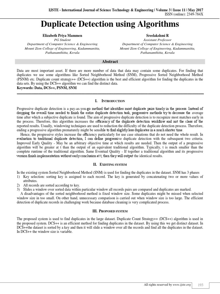 Duplicate Detection Using Algorithms | PDF | Algorithms | Information ...