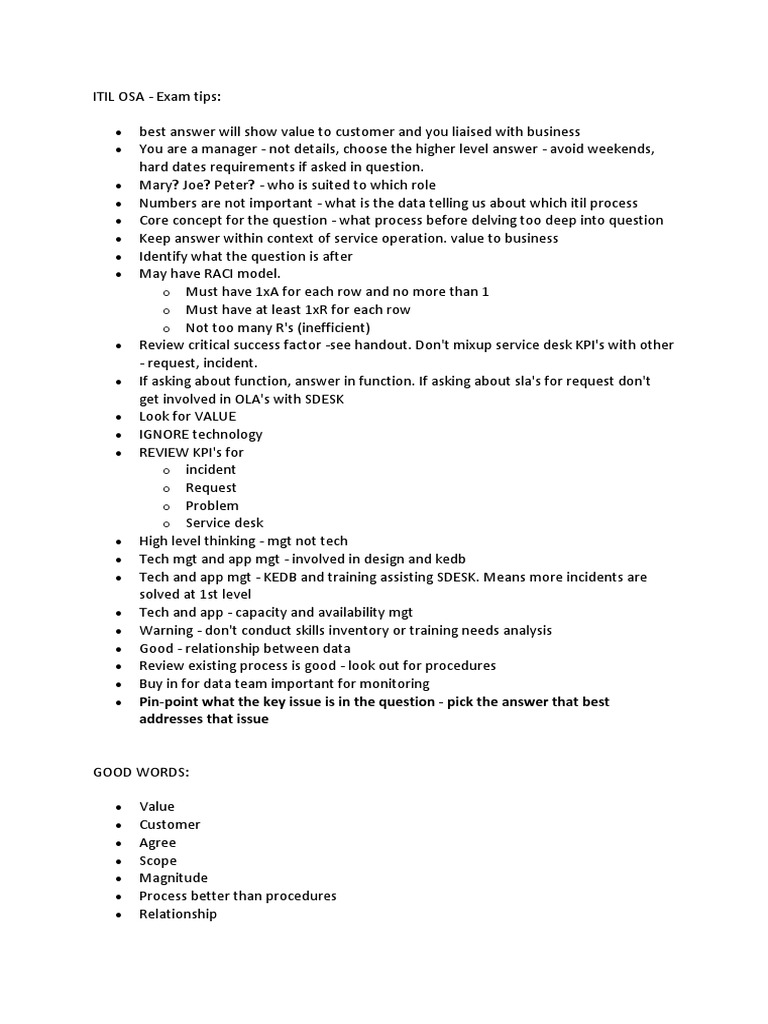 Itil Osa - Exam Tips | PDF | Itil | It Service Management