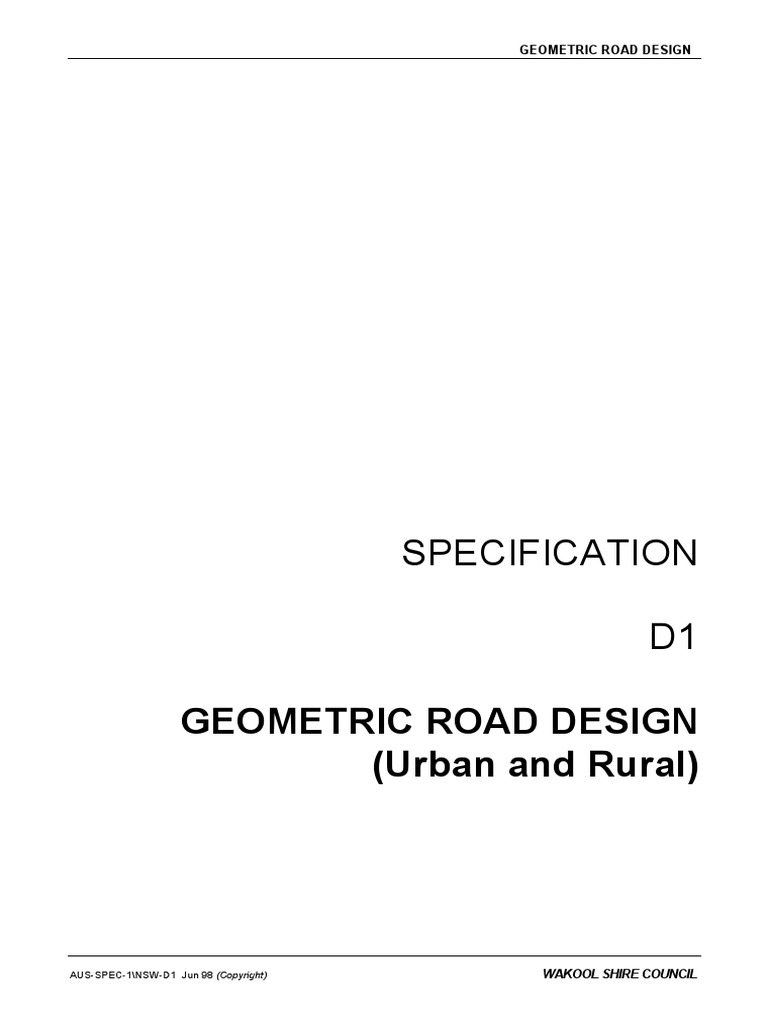 Geometric Road Design (Urban and Rural) : Specification D1 | PDF | Road ...