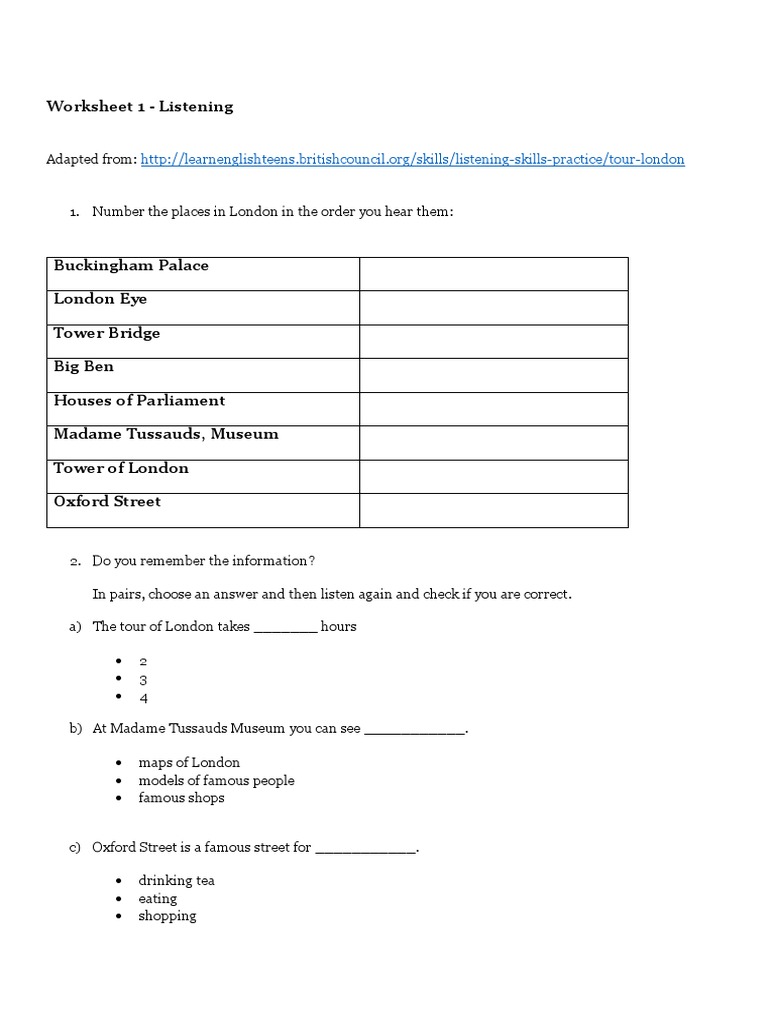 Worksheet 1 - Listening | PDF
