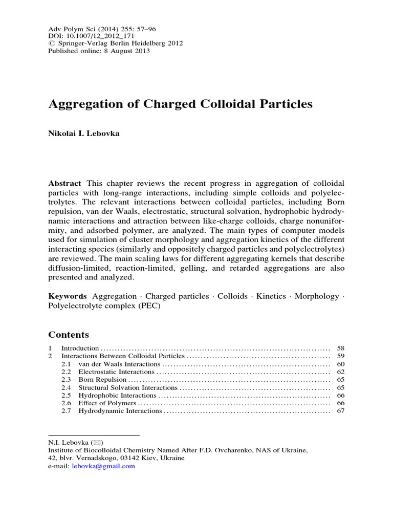 Aggregation of Charged Colloidal Particles | PDF | Nanoparticle | Colloid