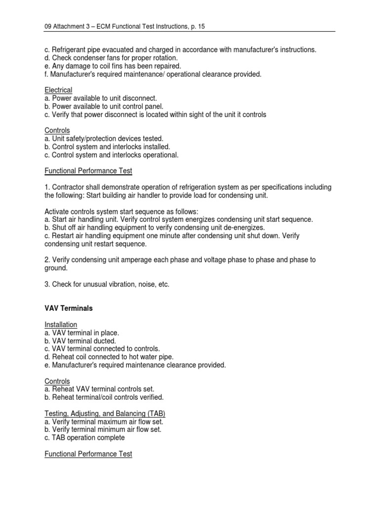09 Attachment 3 - ECM Functional Test Instructions, P. 15: VAV ...
