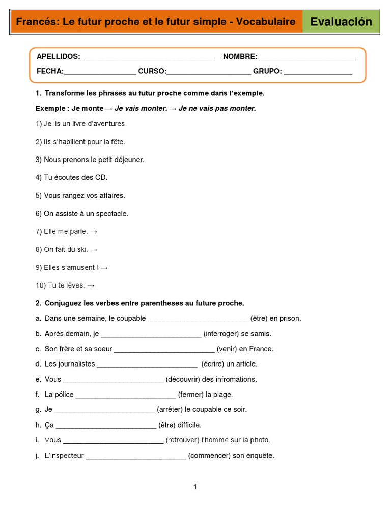 Futur proche et futur simple en français | PDF | Loisirs