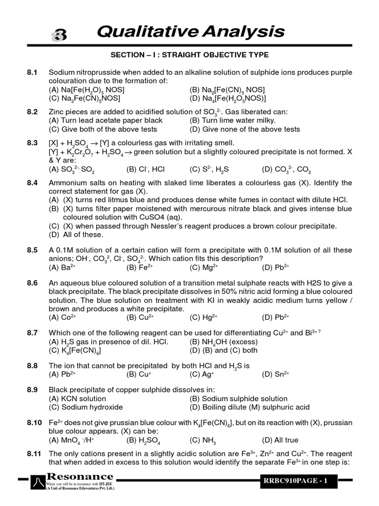 Qualitative Analysis - 8 | PDF | Precipitation (Chemistry) | Hydroxide