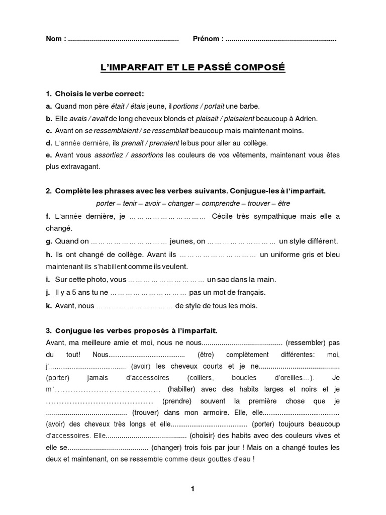 Examen - L'Imparfait Et Le Passé Composé | PDF | Loisirs