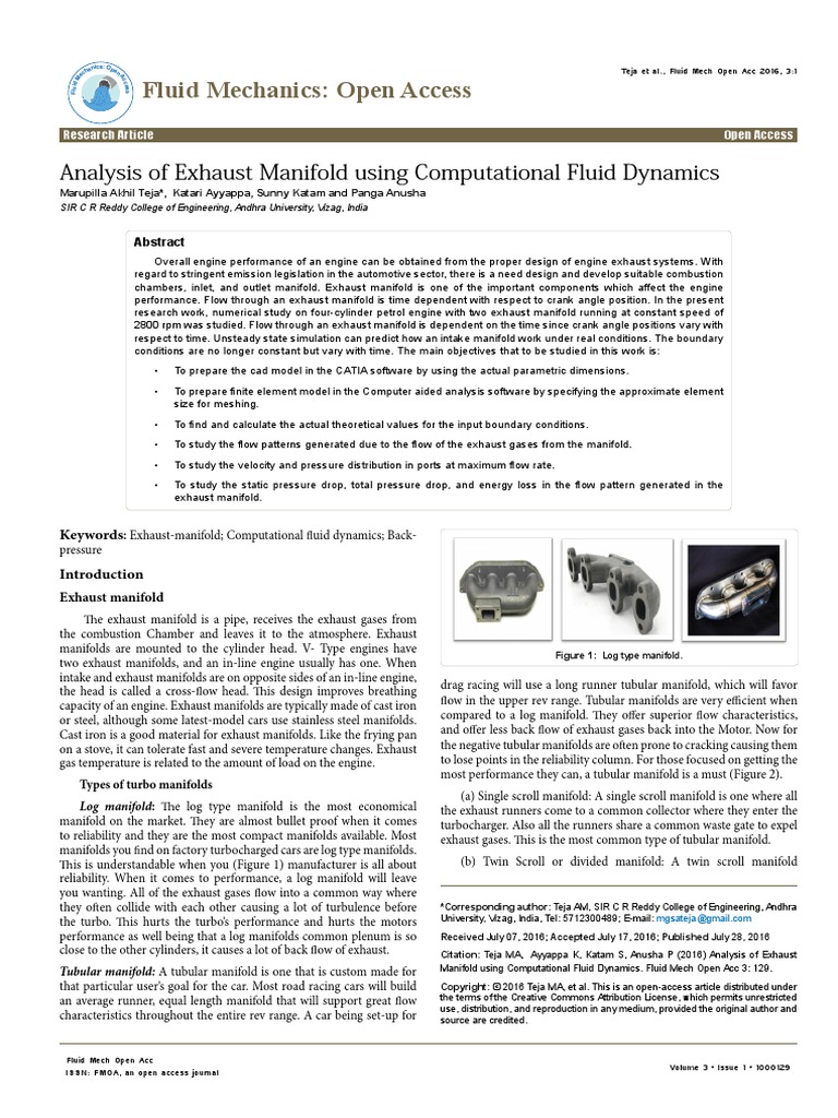 Analysis of Exhaust Manifold Using Computational Fluid Dynamics Fmoa 1000129 | PDF ...