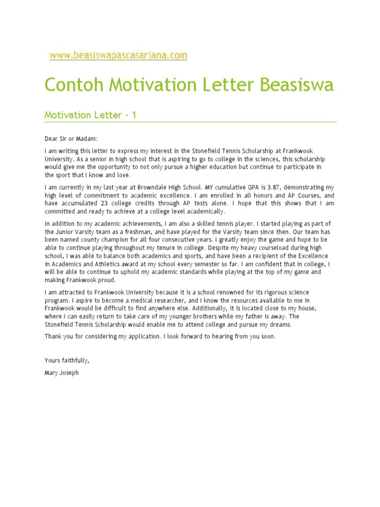 Contoh Motivation Letter | PDF