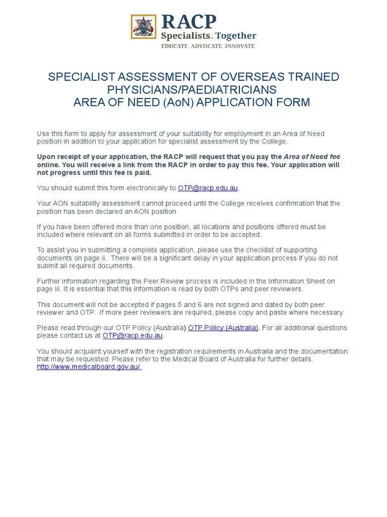 Otp Area of Need Application Form | PDF | Specialty (Medicine) | Physician