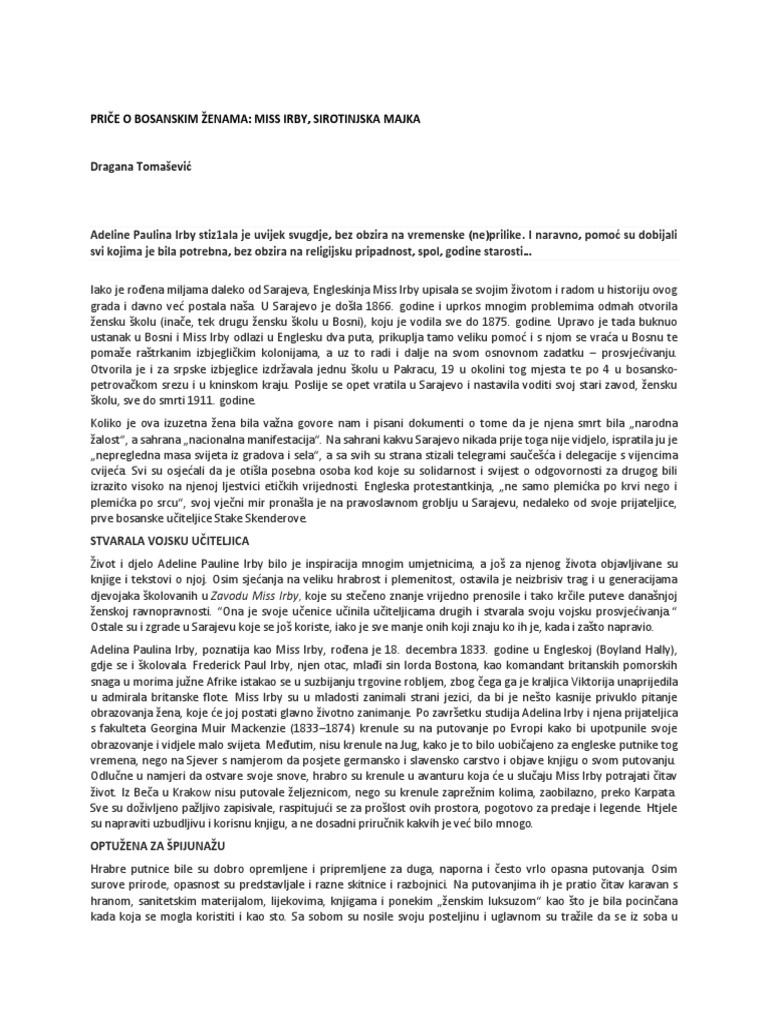 Priče o Bosanskim Ženama Miss Irby | PDF