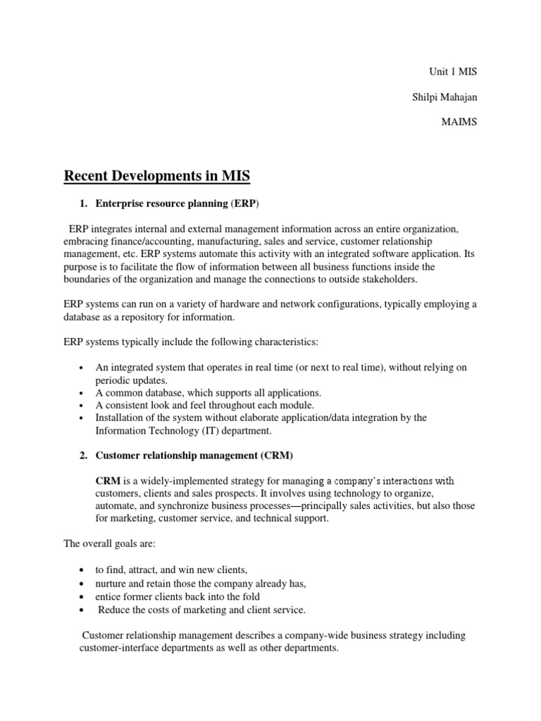Recent Developments in MIS | PDF | Supply Chain | Enterprise Resource ...