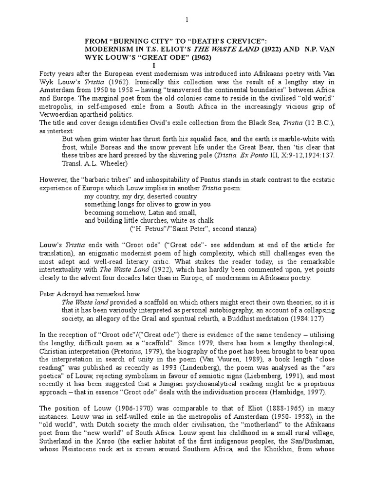 NP Van Wyk Louw and T.S. Eliot | PDF | T. S. Eliot | Poetry