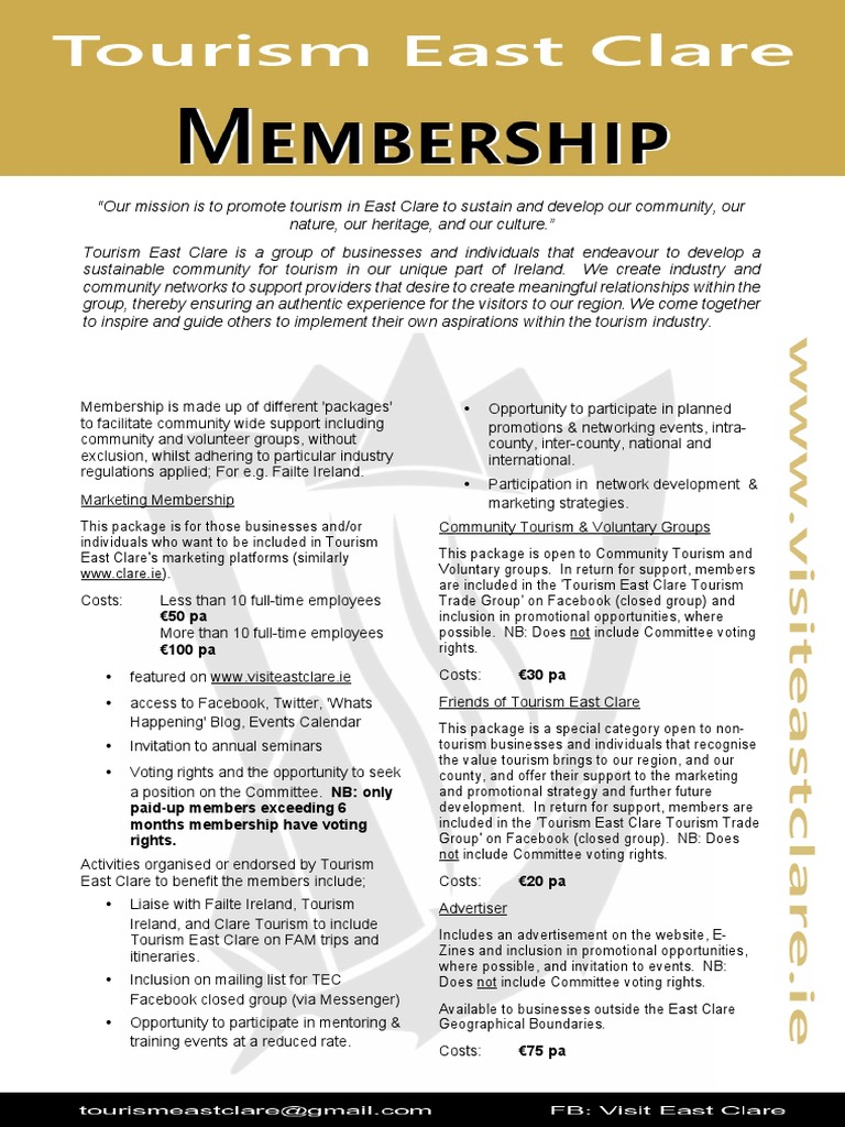 East Clare Tourism Membership Packages | PDF | Tourism | Facebook