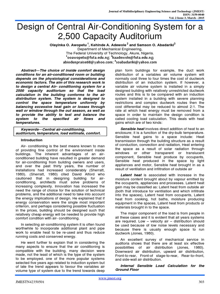 Centralized Air System Design for Auditoriums | PDF | Air Conditioning ...