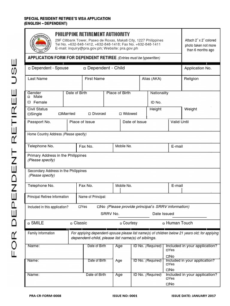 Philippine Retirement Authority: Application Form For Dependent Retiree ...