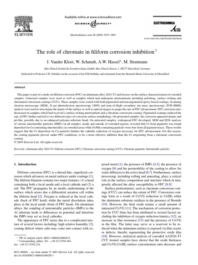 Filiform Corrosion Article | PDF | Chromium | Corrosion