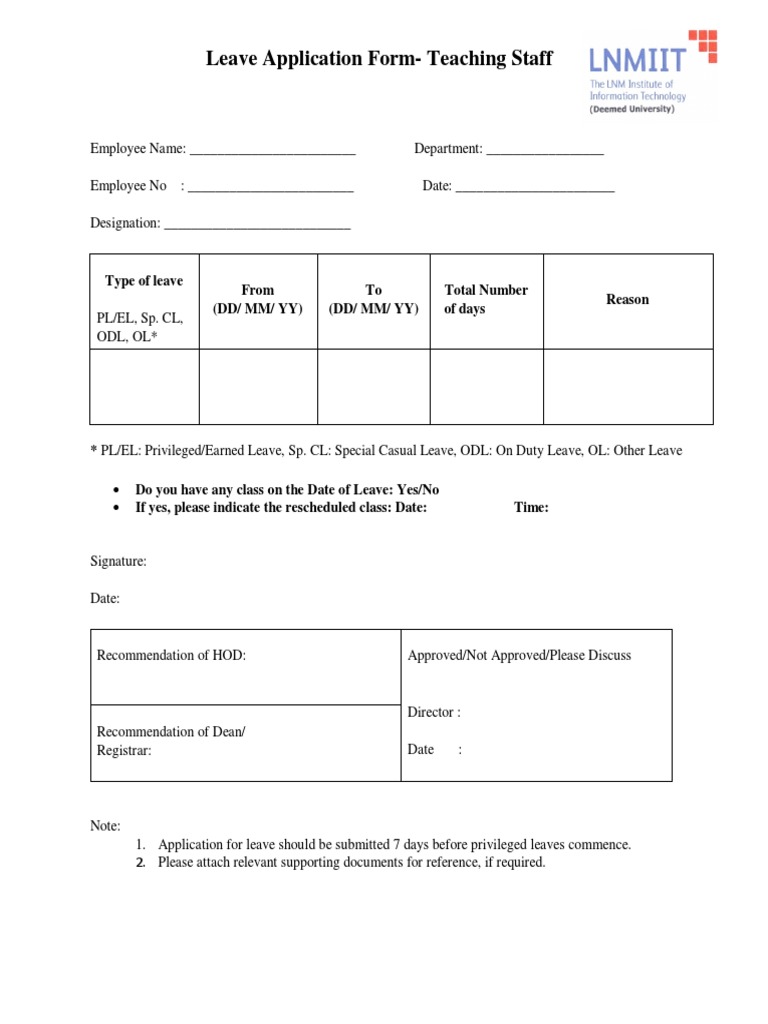 Leave Application Other Than CL Teaching Staff | PDF | Finance & Money ...