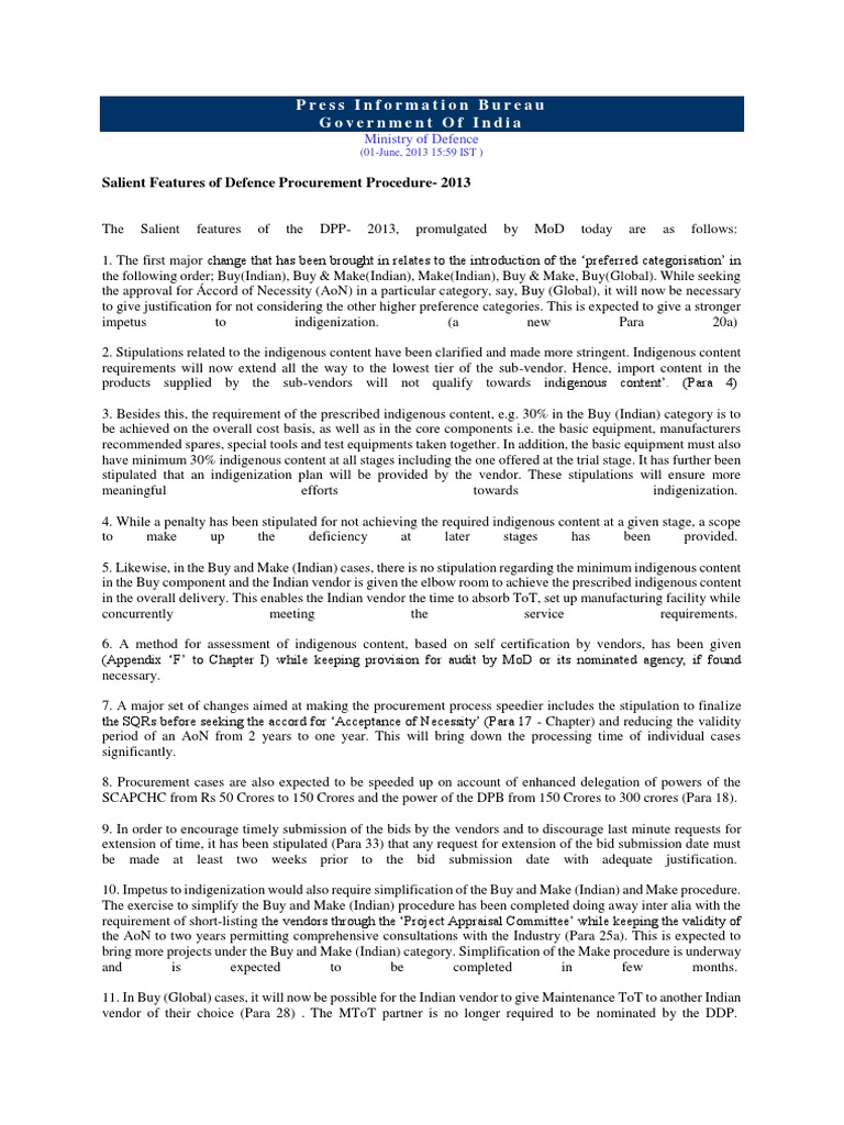 Press Information Bureau Government of India: Salient Features of ...