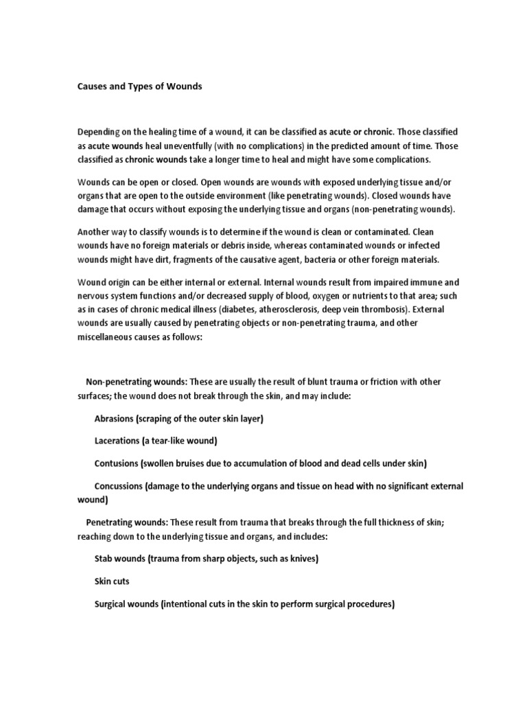 RLE 110 Causes and Types of Wounds | PDF | Wound | Major Trauma