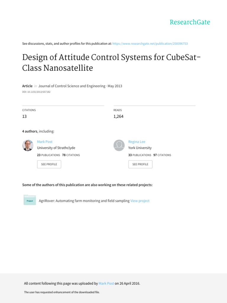 Design of Attitude Control Systems For Cubesat-Class Nanosatellite | PDF | Attitude Control ...
