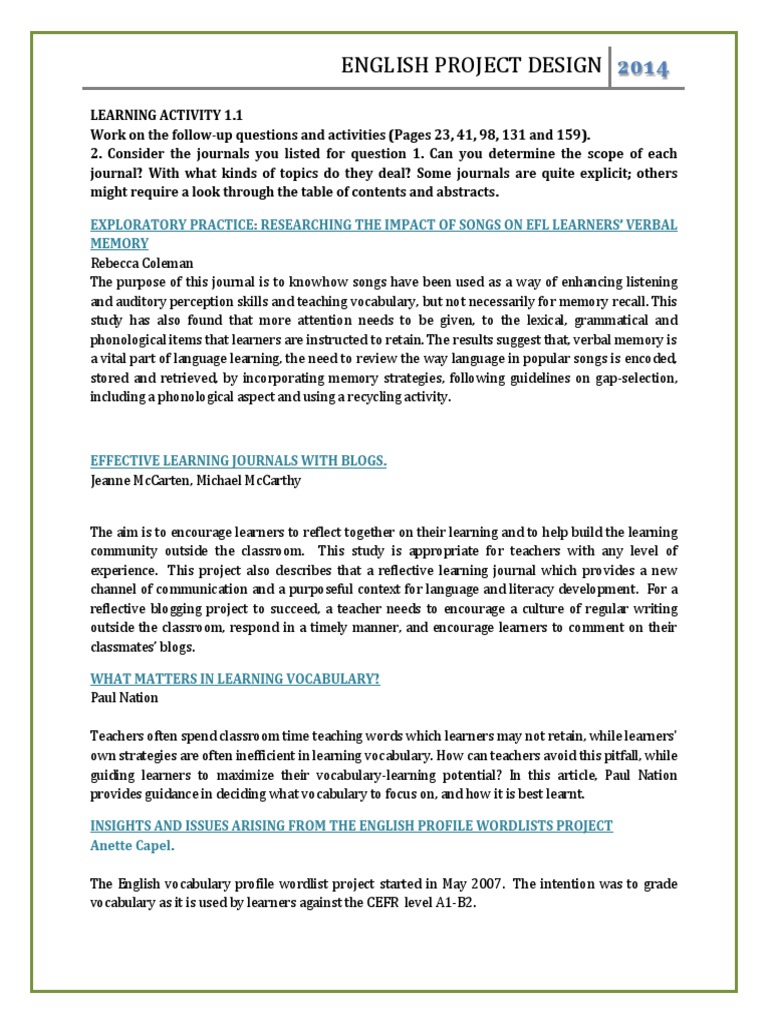 English Project Design: Exploratory Practice: Researching The Impact of ...