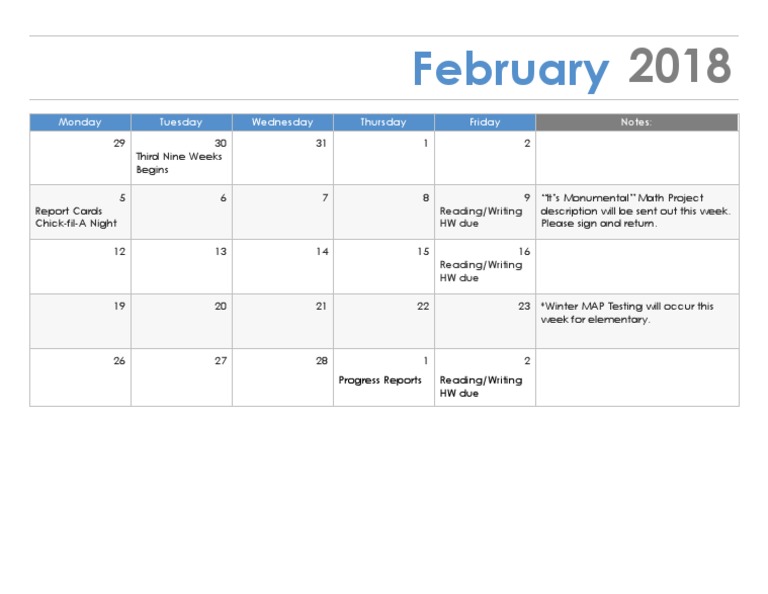 February La Homework Calendar | PDF