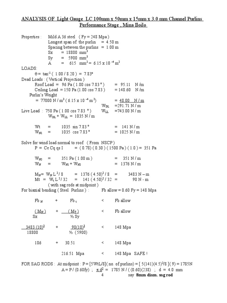 Analysis 2x4 LC Purlins WCE | PDF