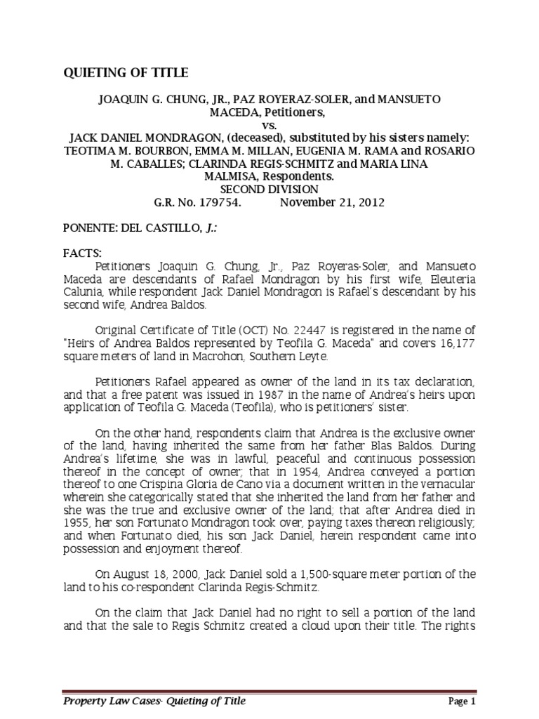 Quieting of Title in Property Law Cases | PDF | Title (Property ...