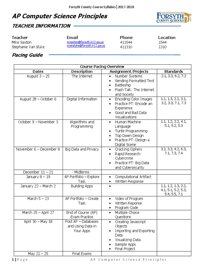 Apcsp Pacing Guide Saxton Van Slyke | Download Free PDF | Computer Science | Data