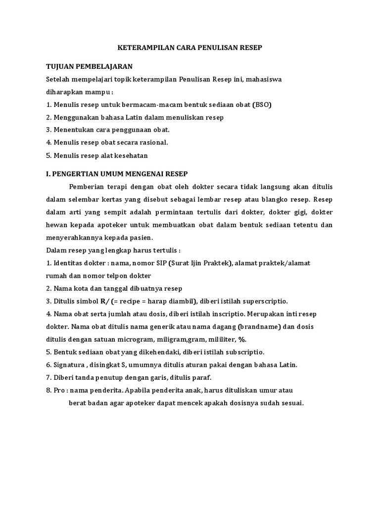 Keterampilan Cara Penulisan Resep | PDF