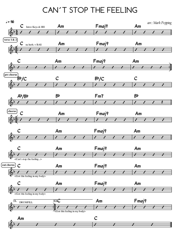 Can't Stop The Feeling Chords | PDF | Elements Of Music | Harmony