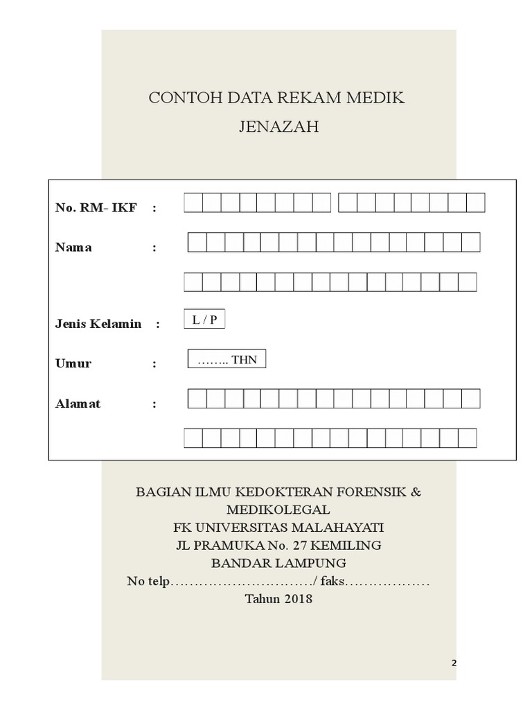 Contoh Data Rekam Medik Jenazah Revisi 2018 Untuk Coas | PDF
