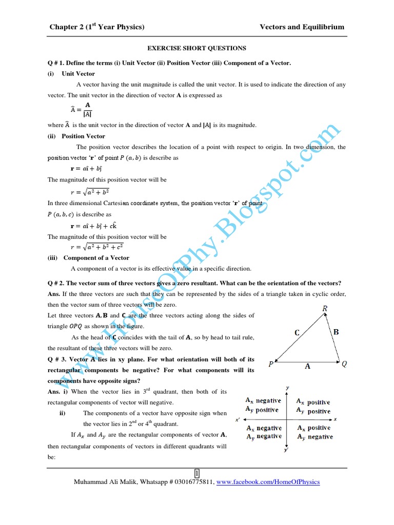 Chapter 2 Exercise Short Questions | PDF | Norm (Mathematics) | Euclidean Vector
