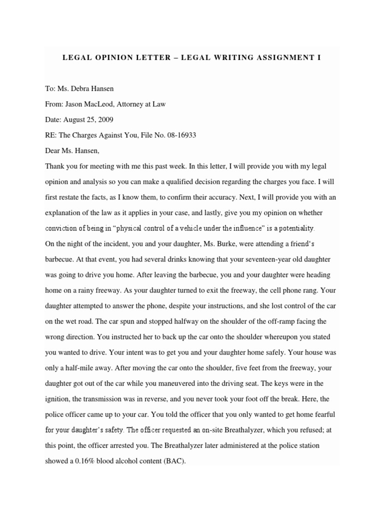 Legal Opinion Letter - Legal Writing Assignment I | PDF | Traffic | Justice