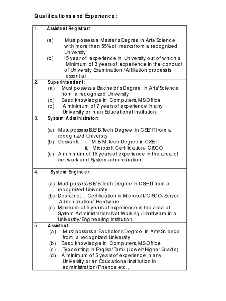 University Job Qualifications and Experience | PDF | Academic Degree ...