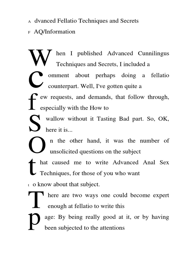 Advanced Fellatio Techniques and Secrets | PDF | Fellatio | Sexual ...