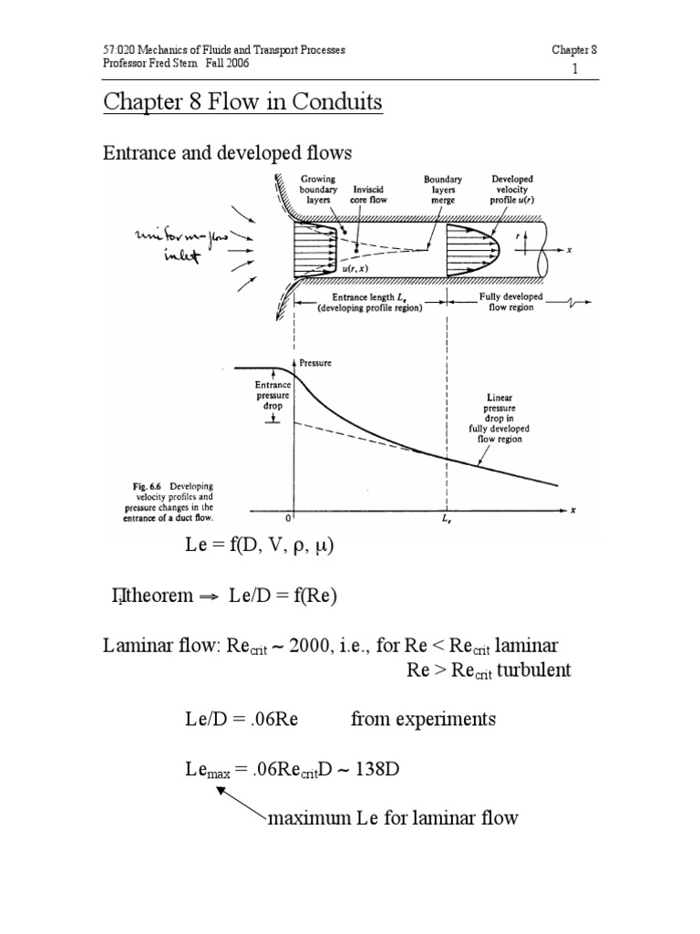 Chapter 8 Flow in Conduits: Entrance and Developed Flows | PDF | Reynolds Number | Fluid Dynamics