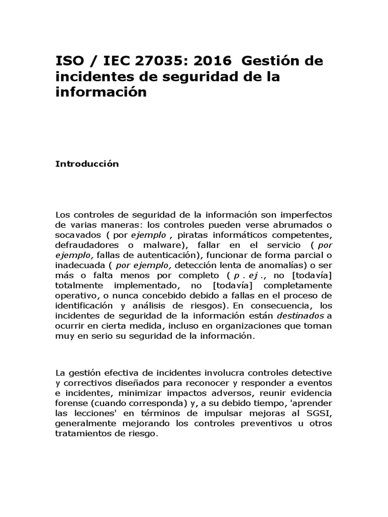 Iso: Iec 27035 - 2016 | PDF | Seguridad de información | Vulnerabilidad (informática)