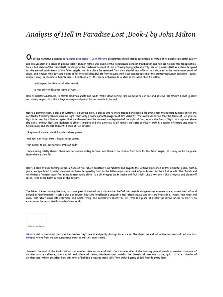 Analysis of Hell in Paradise Lost, Book-I by John Milton | PDF | Paradise Lost | Epic Poetry